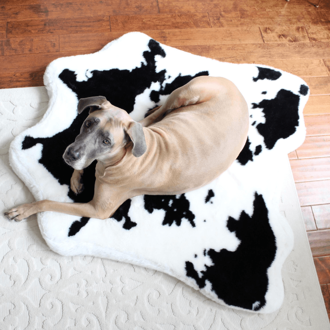 Cow Print Dog Bed - Black Faux Cowhide Rug – Paw.com